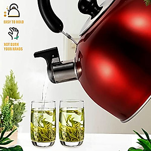 MAXBUS Whistling Tea Kettle Stainless Steel Stovetop Tea Pot Hot Water Fast to Boil Teapot with Anti- Hot Handle Tea Boiler Hot Water Kettle for Tea Coffee Red (Color : Red)