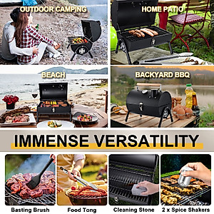 Joyfair Portable Charcoal Grill Set, Small Tabletop Barbecue Grill with Accessories Tools for Outdoor Camping BBQ Grilling Backyard Party Cooking, Heavy Duty & Innovative Design, Thermometer & Chimney