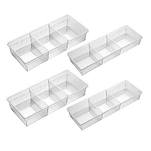 Chris.W Desk Drawer Organizer Tray with Adjustable Dividers, Multi-Drawers for Makeups, Utensil, Pens, Flatware and Junks - Set of 4 (2 Large + 2 Small) 10.24 Inch Length
