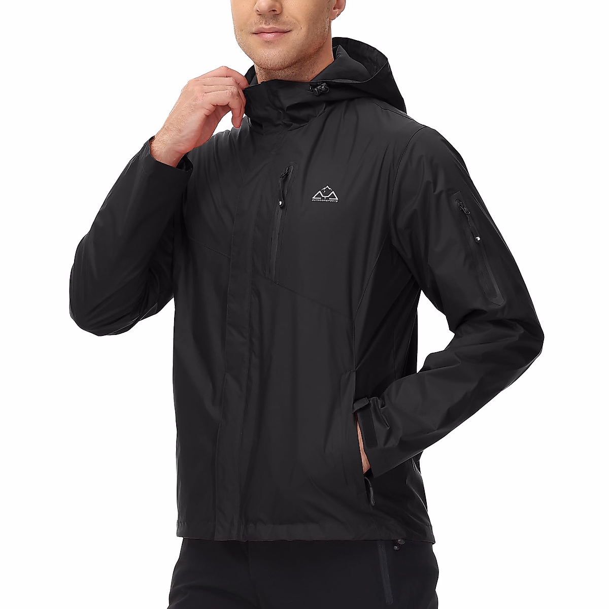 TBMPOY Men's Lightweight Rain Jackets Waterproof Hooded Running Cycling Hiking Raincoat Outdoor Windbreaker Black XXL