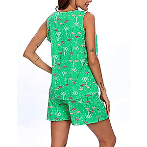 ENJOYNIGHT Pajamas for Women Cute Sleeveless Print Tee and Shorts Sleepwear Tank Top Loungewear Set (Medium, G.Flamingo)