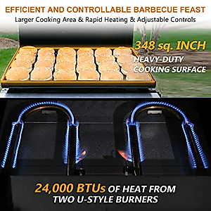 Hisencn Portable Flat Top Grill Propane Gas Grill, Portable Folding Grill Cart Outdoor Griddle Stand Shelf, RV - 348 sq. in. Heavy Duty & 24000 BTUs Griddle for Tabletop BBQ Grill, 22 Inch with Hood