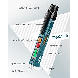 Non-Contact Voltage Tester, Dual Range Voltage Tester AC 12V-1000V/48V-1000V, ENGiNDOT Live/Null Wire Tester, Electrical Tester with LCD Display, Buzzer & Light Alarm, Breakpoint Test (Blue)