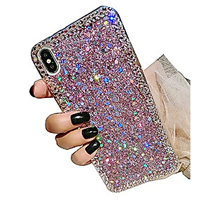 Accgoal for iPhone XR Case,for iPhone XR Glitter Sparkle Bling Case for Girly Women,Rhinestone Bumper Protective Pink Cover for Apple iPhone XR (Pink)