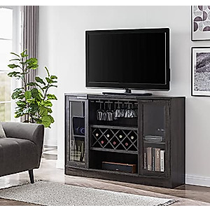 Home Source Jill Zarin Espresso Bar Cabinet with Curved Glass Doors