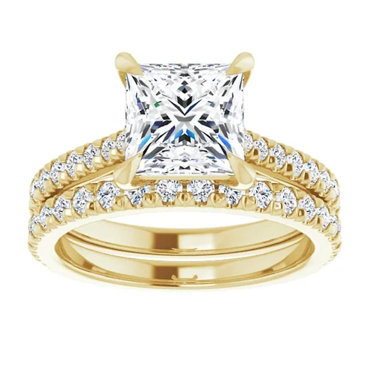 Solitaire Moissanite Engagement Ring Set, 2 CT Princess Cut Moissanite Diamond Bridal Wedding Ring Set for Women, Birthday Gift for Wife, VVS1 Colorless, 10K 14K 18K Solid Gold, 925 Silver