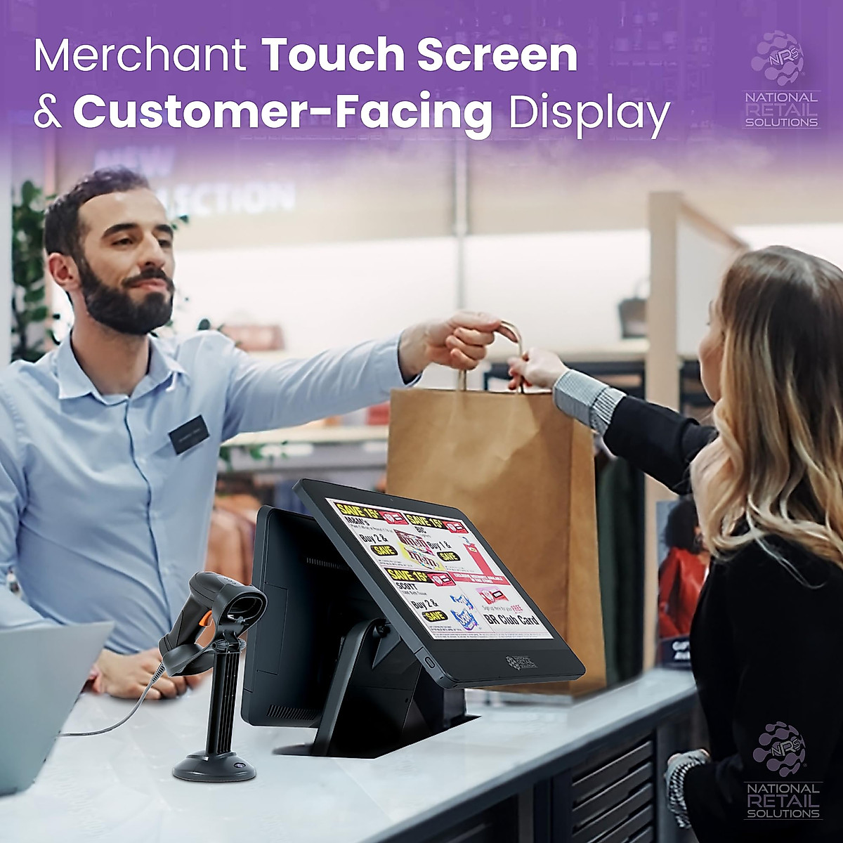 NRS POS System for Small Businesses, Store Cash Register for Retail(USA ONLY) with Touch Screen Dual Monitor, Printer, Scanner, Cash Drawer, and Software.
