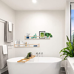 AZSKY Nursery Bookshelf Set of 2,36 Inch Natural Wood Nursery Book Shelves Wall Bookshelves for Kids,Baby Floating Bookshelves for Wall,Bathroom Living Room Decor,Can Be Dyed