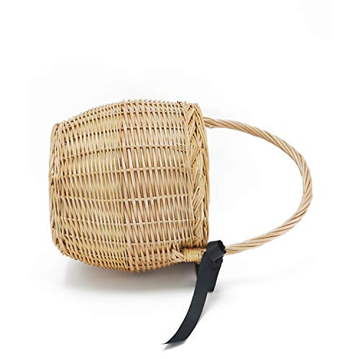 Miuco Womens Wicker Basket Bag Handmade Straw Rattan Bamboo Bag With Lid Handbag Medium