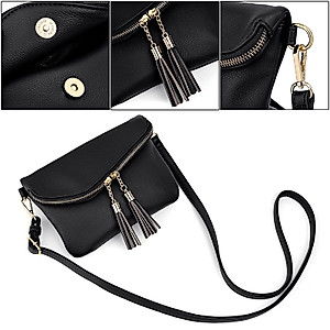 UTO Envelope Wristlet Clutch Crossbody Bag for Women Double Tassel Cellphone Trendy Purse with Strap and Zip Pocket Dahlia Red
