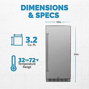 NewAir 15" Commercial Beverage Refrigerator | Weatherproof Stainless Steel Fridge | Built-In or Freestanding Outdoor Patio Fridge For Beer, Wine, Food NCR032SS00