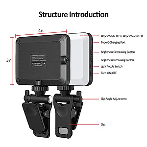 XINBAOHONG Rechargeable Selfie Light, Clip Fill Light for Phone Laptop Tablet Portable Light for Video Conference Live Streaming Zoom Call Makeup Picture (Black)