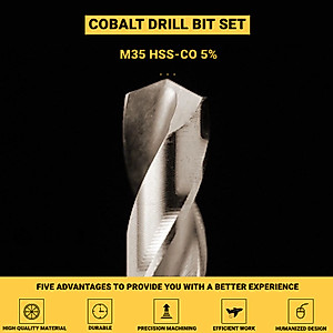 XLCMSY Cobalt Drill Bit Set, M35 HSS Metric Straight Shank Twist Drill Heat Resistant Metal Drill Bits for Hard Metal, Stainless Steel, Hardened Steel, Cast Iron and Wood, 1.5-6.5mm (13 Pcs)