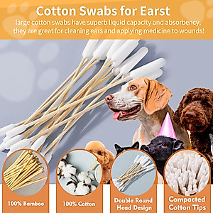 100 PCS 6 Inch Long Cotton Swabs in Box - Professional Large Cotton Swabs with Bamboo Handle - Double Sided Dog Ear Swabs - Specially Designed Big Cotton Swabs for Dog Ear, Cleaning Solution