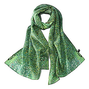 Long Crepe Silk Scarf Classic Art Print (Green Floral)