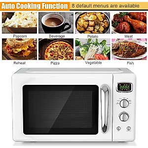 SIMOE Retro Microwave Oven, Compact Countertop Microwave 0.9 cu.ft. 900 W, Defrost & Auto Cooking Function, LED Display, Child Lock and Glass Turntable, ETL Certification, White