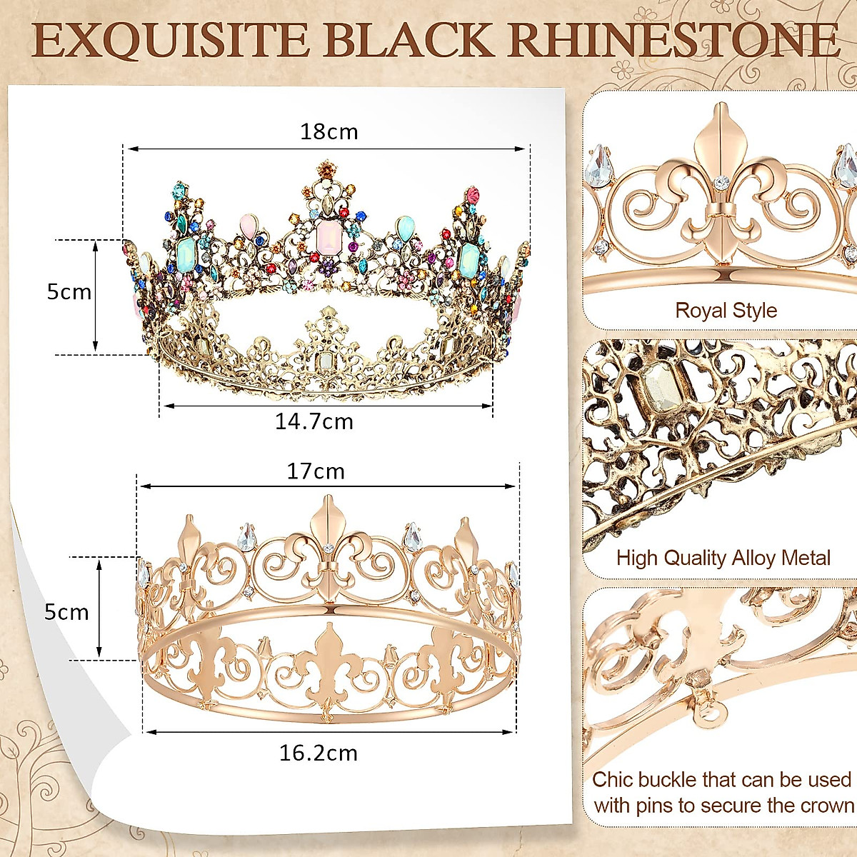 MTLEE 2 Pcs Prom King and Queen Crowns King Crowns for Men Royal Crown with Blue Rhinestone Queen Crowns for Women Halloween Wedding Birthday Graduation(Stylish Style)