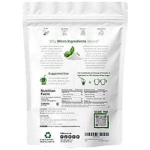 Pure Organic Stevia Powder, 8 Ounces, 1418 Serving, High Grade Stevia Green Leaf Extract Reb-A, Reduced Bitter Aftertaste, 0 Calorie, Natural Sweetener, Sugar Alternative, Keto Friendly