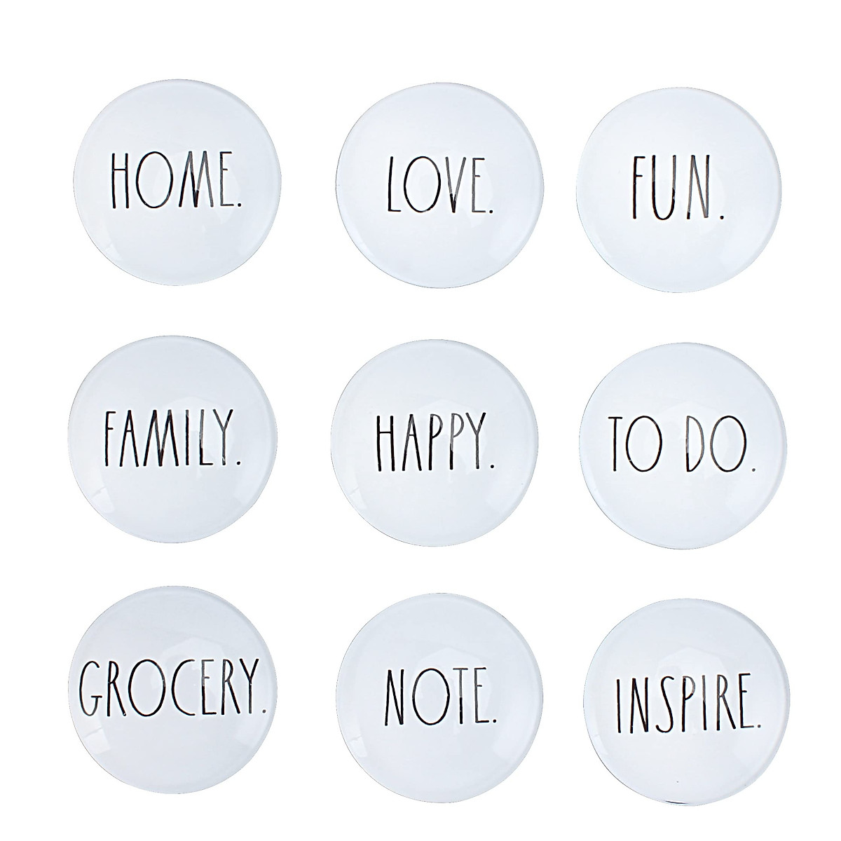 Rae Dunn Decorative Fridge Magnets – 9 Piece Cute Glass Magnets for Refrigerator – Magnets for Office Kitchen Magnets for Locker - Inspirational Magnets for Home and Family (White)