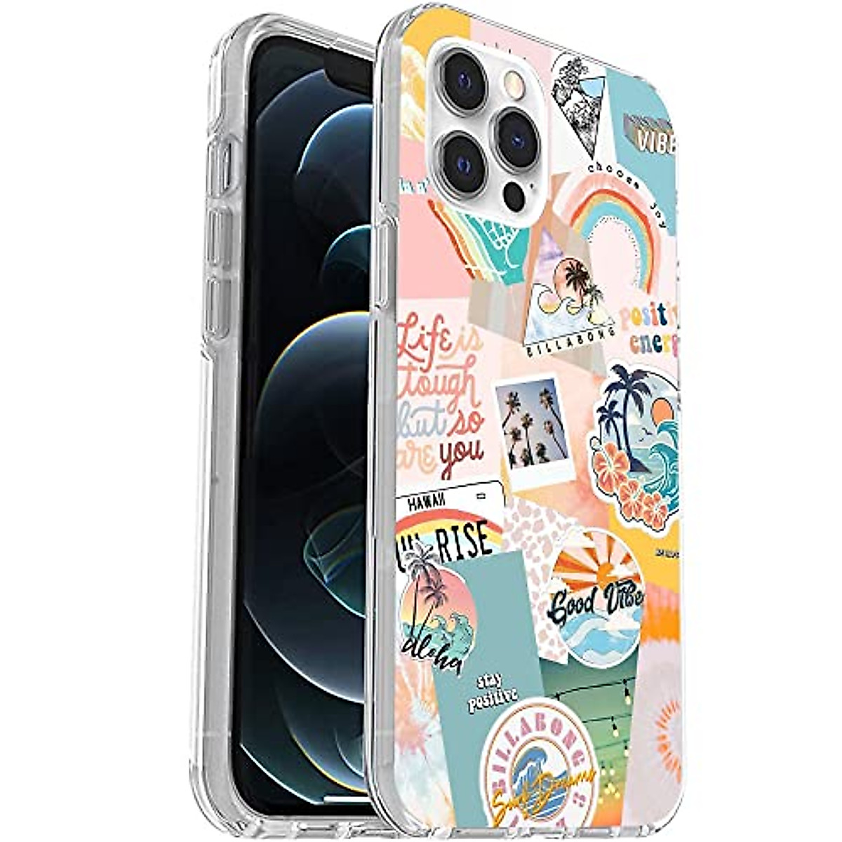 JIHANFENYUE Compatible with iPhone 12 Pro Max Case - Aesthetic Positive Quotes Summer Vibes Cute Collage Designed for Trendy, Built for Durability, Shockproof Case for Women Girls
