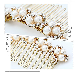 Asooll Gold Wedding Hair Comb Clip Rhinestone Bridal Hair Comb Pieces Pearl Hair Accessories for Brides Wedding