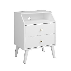 Prepac Milo Mid-Century Modern 2 Drawer Nightstand With Angled Top, Bedside Table, Contemporary Bedroom Furniture, 16"D x 22.5"W x 29.5"H, White, WDNR-1403-1