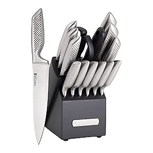 Sabatier Ergonomic Textured, High-Carbon Kitchen Knives, Razor-Sharp Knife Set with Rubberwood Block, Stainless Steel Handle, 15-Piece, Black
