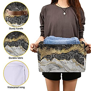 Gold Black Marble Square Storage Basket Storage Bins Canvas Storage Organizer Closet Shelf Organizer for Home Office, 1 Pc