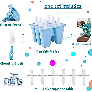 Silicone Popsicle Molds, 6 Pieces Ice Pop Molds, BPA Free Popsicle Mold Reusable Easy Release Ice Pop Maker, Popsicle Mould with Cleaning Brush and Silicone Funnel, Popsicle Molds Blue