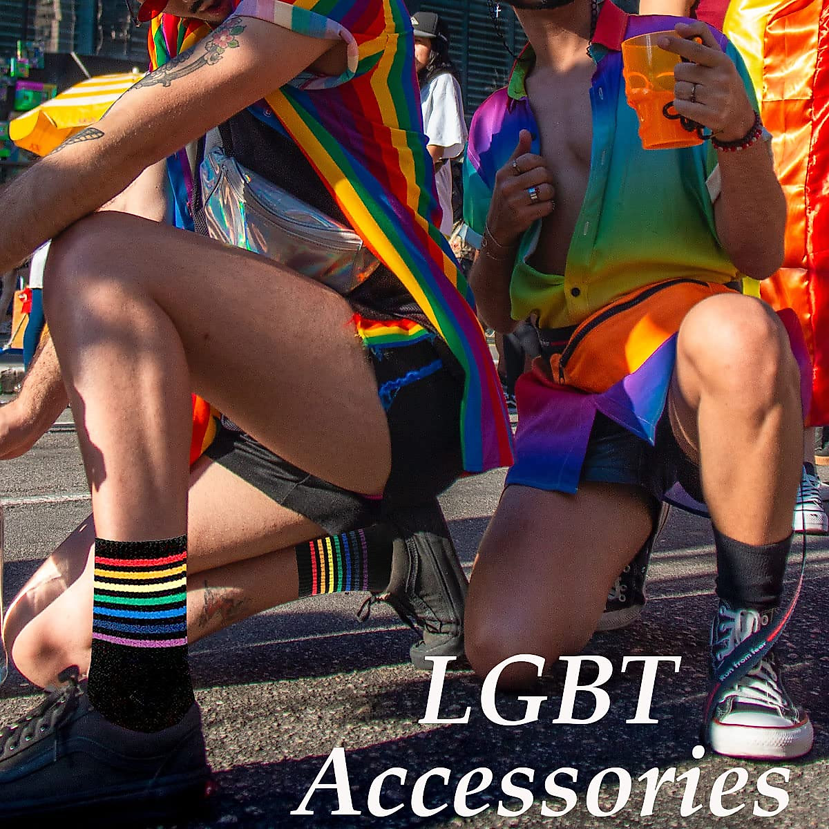 Ronglry 6Pairs Rainbow Striped Socks for Women Men Pride Crew Socks Colorful Novelty Cotton Socks Rainbow Pride Socks High Rainbow Funny Socks for Pride Sport Athletic Socks Rainbow Tube Socks Gifts-A