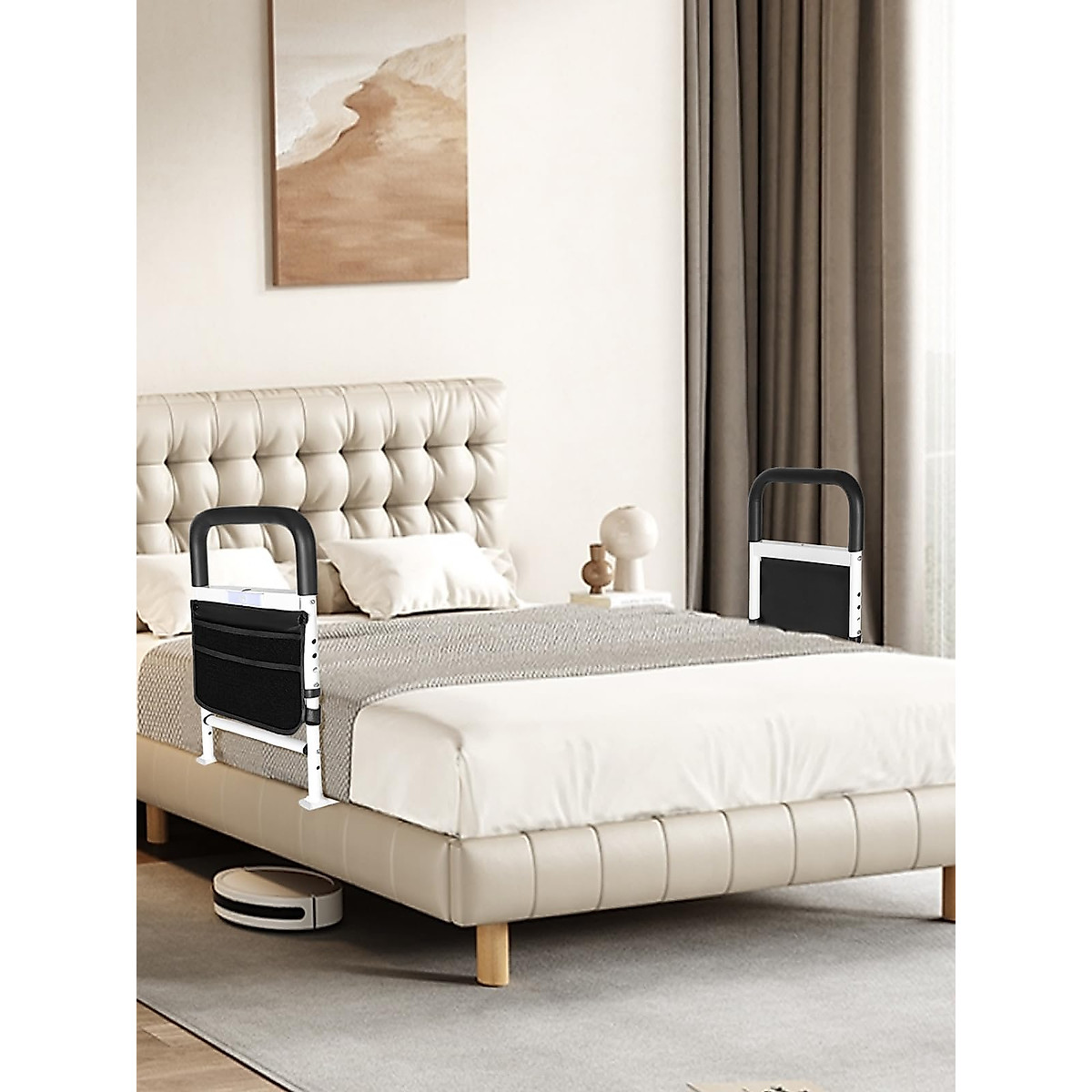 YEEGO DIRECT Bed Rails for Elderly Adults Safety, Height Adjustable Bed Assist Rail for Seniors, Bedside with Storage Pocket and LED Induction Light, Fit Twin Bed Support Up to 400lbs