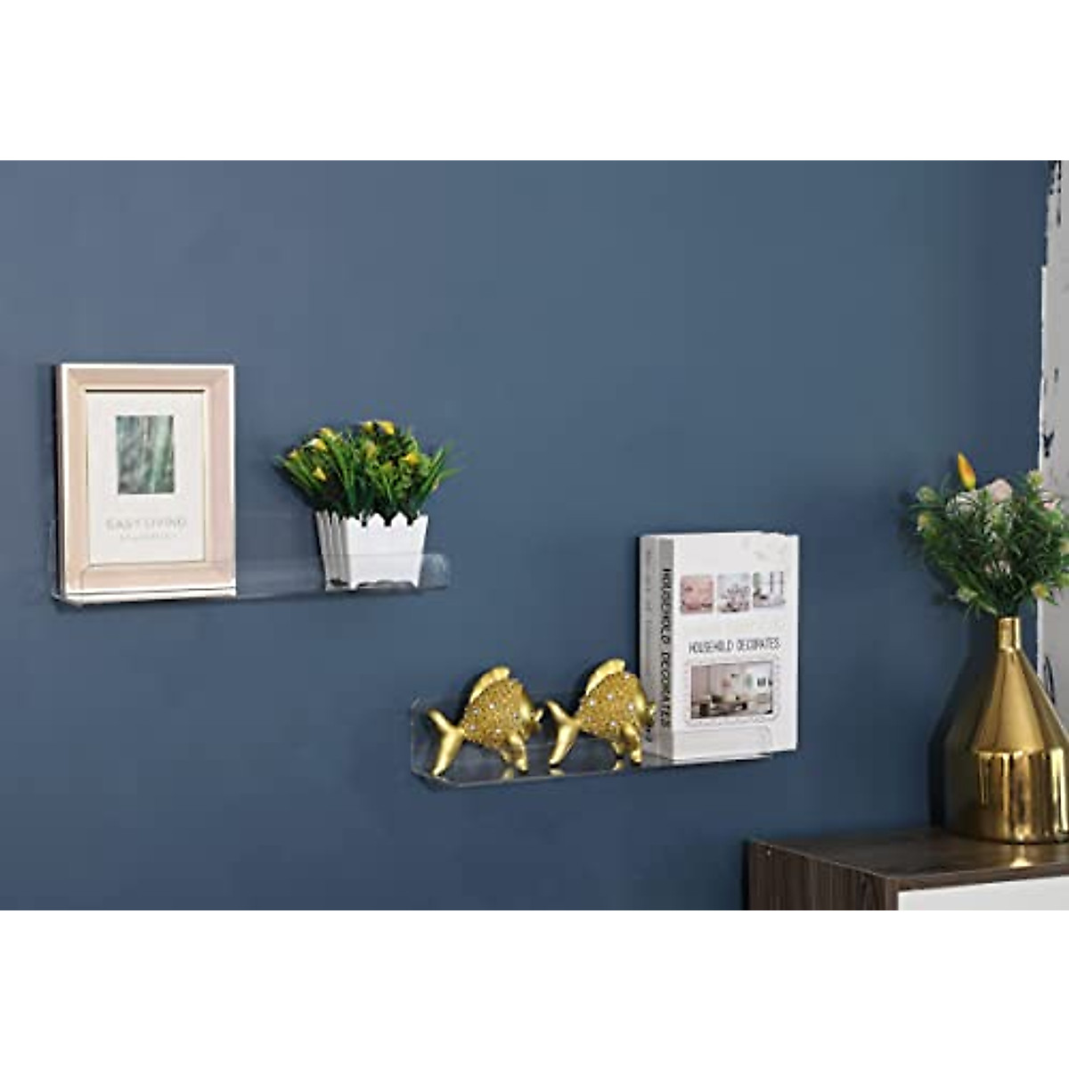 4 Pack Clear Acrylic Floating Wall Ledge Shelf for,15'' Invisible Mounted Nursery Kids Bookshelf for Room,Modern Funko Pop Display Shelves Toy Storage (Pack of 4)