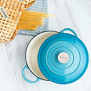 MICHELANGELO Dutch Oven, Enamel Cast Iron Dutch Oven With Lid, 4Qt Cast Iron Dutch Oven Pot, Enameled Dutch Oven 4 Quart With Silicone Handles & Mat, Blue