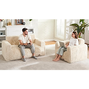 Hobestluk Bean Bag Chairs Sofa for Adults Fluffy Bean Bag Chair with Armrest Comfy Plush BeanBag Sofa Sack Memory Foam Sofa with Handle for Living Room, Bedroom, Apartment, Dorms (Beige)