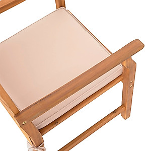 Sophia & William 2 Pieces Acacia Wood Patio Dining Chairs with Cushions, Outdoor Oil Finish Middle Back Wooden Armchairs Set of 2, Natural Wood Chairs for Porch Yard Balcony Deck, Teak