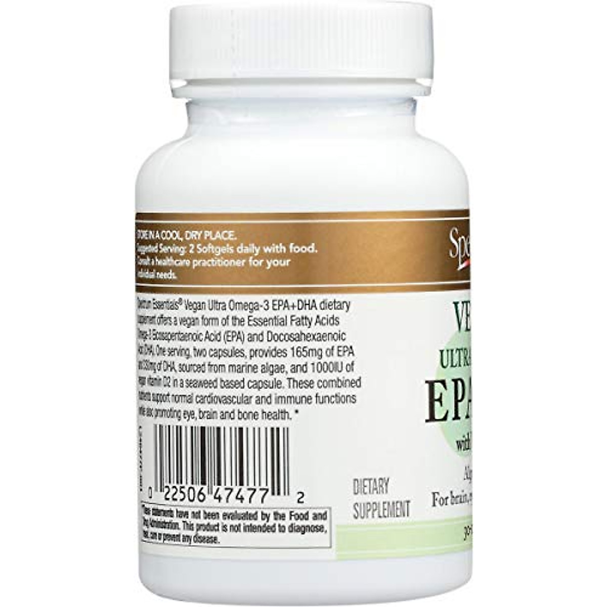 Spectrum Essentials Soft Gels, Vegan Ultra Omega-3 EPA and DHA with Vitamin D, 60 Count