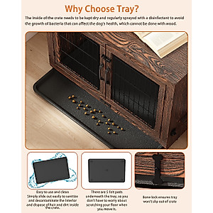 Piskyet Wooden Dog Crate Furniture with 360°Rotatable Removable Dog Bowls, Dog Crate End Table with Tray, Double Doors Dog Kennels for Dogs(XL:43.2" L*28.6" W*30.3" H, Rustic Style)