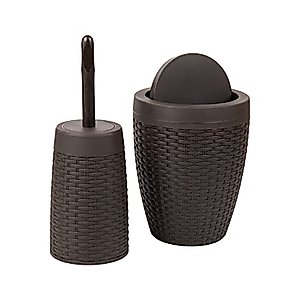 Mind Reader Basket Collection, Round Wastepaper Basket and Toilet Brush Set, Premium Wicker Design, 2 Piece Set, Swivel Lid Bin is 8.75"W x 11.25"H, Brush is 15.25"H, 8.75"L x 8.75"W x 11.25"H, Brown