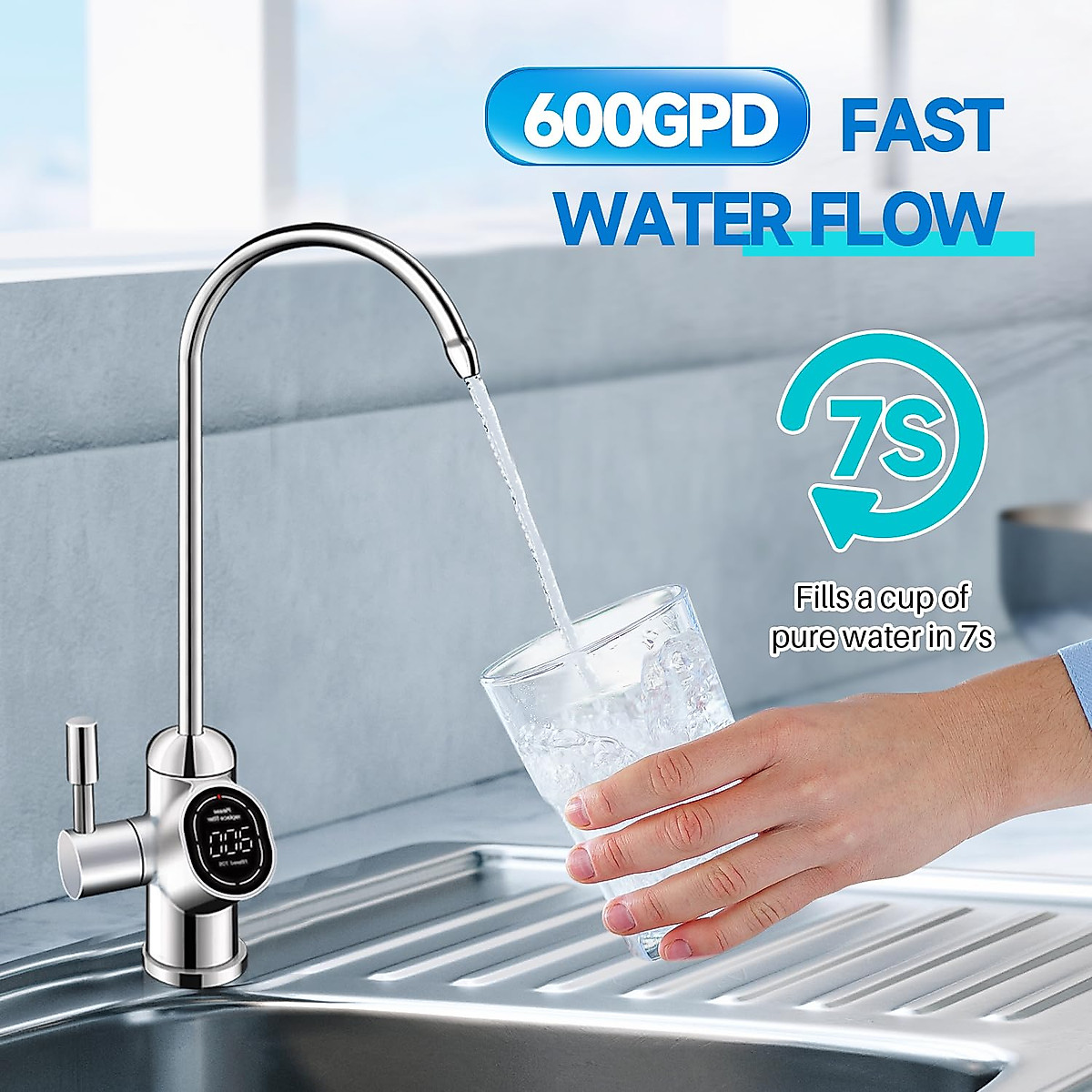 PUREPLUS Reverse Osmosis Water Filtration System - Tankless 600 GPD High Output RO Filter, 1.5:1 Pure to Drain, Smart Faucet, USA Tech Support, NSF/ANSI 58 Certified,RO Filter System Under Sink