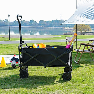 Wagon Cart Foldable Beach Wagon Large Capacity with Wheels Collapsible Wagon Heavy Duty Folding Wagon Portable for Camping Travel Sports Fishing (Black M)
