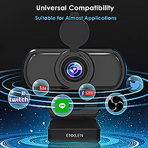 ENKLEN 1080P Webcam with Microphone, C960 Web Camera, 2 Mics Streaming Webcam with Privacy Cover, 110°View Computer Camera, Plug&Play Calls/Conference, Zoom/Skype/YouTube, Laptop/Desktop