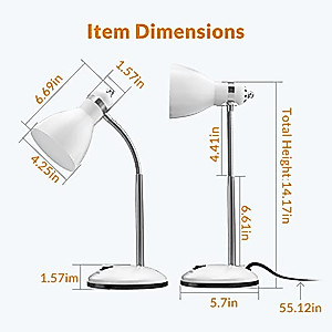 LEPOWER Metal Desk Lamp, Adjustable Goose Neck Table Lamp, Eye-Caring Study Desk Lamps for Bedroom, Study Room and Office (White)