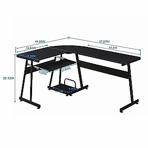 ENGERIO L-Shaped Computer Desk Reversible Office Desk with Keyboard CPU Power Tray Stand Modern Home Office Corner Table Gaming Desk Student Study Bedroom Writing Table (Black)
