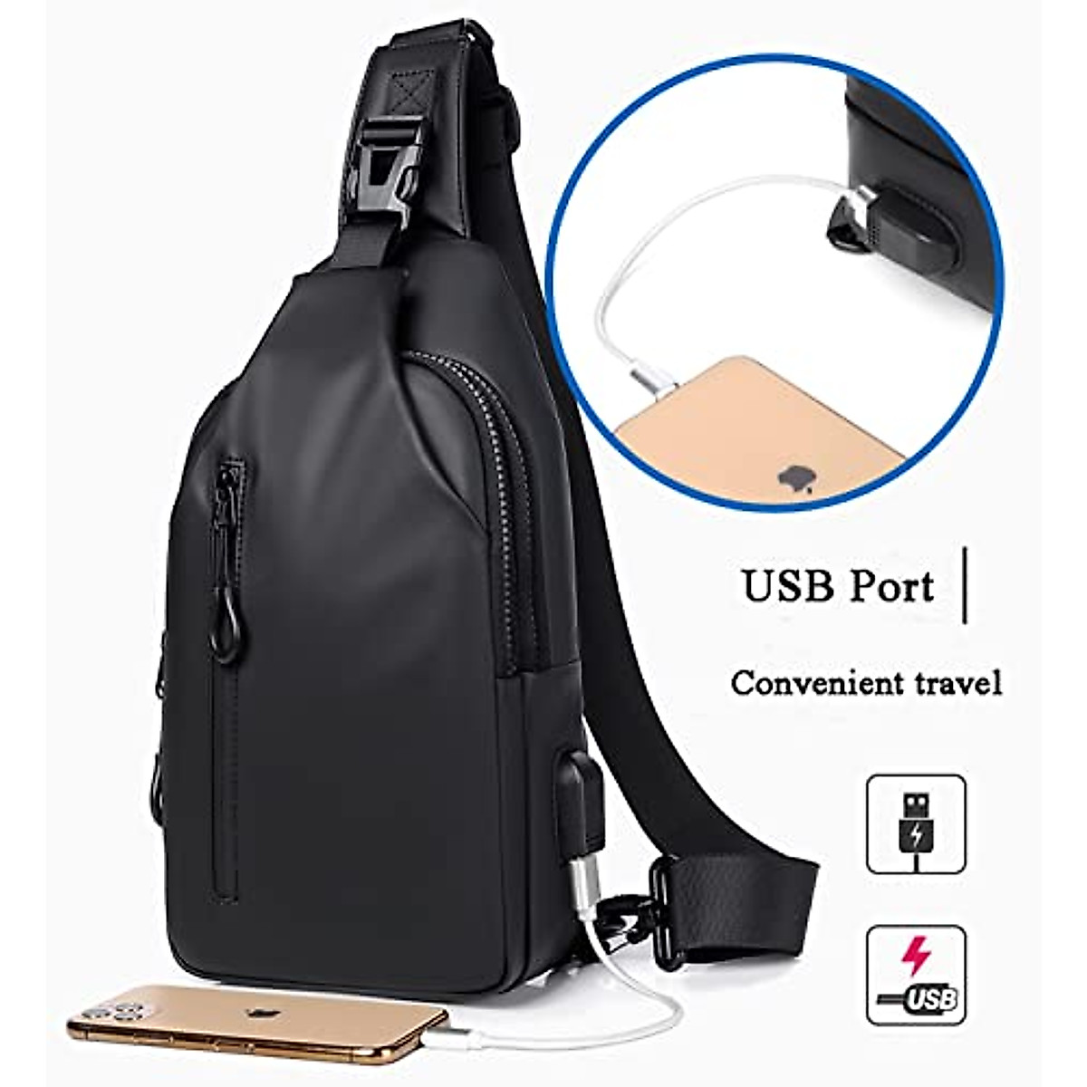 YYFRIEND Waterproof Sling Bag Travel Hiking Chest Bag Daypack, Crossbody Backpack with USB Charging Port