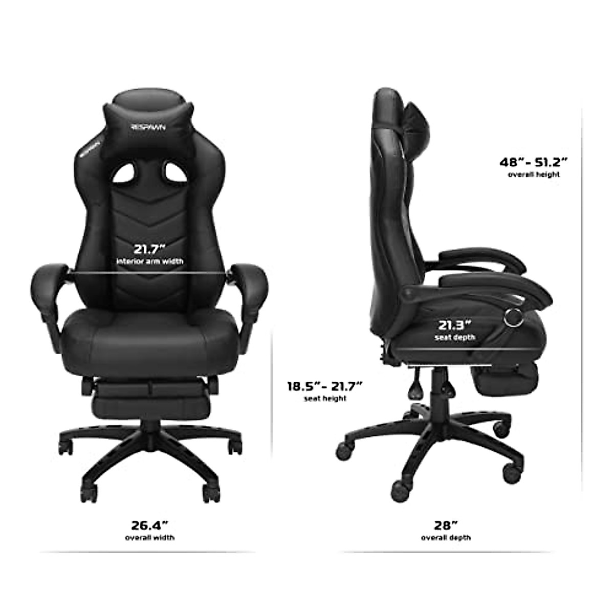 RESPAWN 110 Pro Gaming Chair - Gaming Chair with Footrest, Reclining Gaming Chair, Video Gaming Computer Desk Chair, Adjustable Desk Chair, Gaming Chairs For Adults With Headrest Pillow - Black