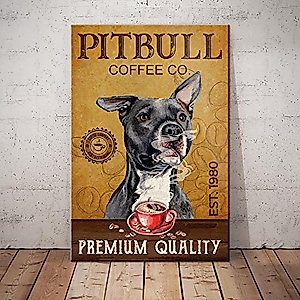 Pitbull Dog Coffee Retro Metal Tin Sign Vintage Sign for Home Coffee Garden Wall Decor 8x12 Inch