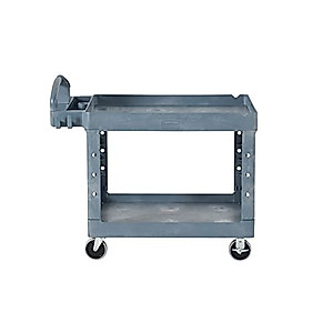 Rubbermaid Commercial Products Brute Heavy Duty 2-Shelf Utility/Service Cart, Medium, Lipped Shelves, Ergonomic Handle, 500 lbs. Capacity, Gray, for Warehouse/Garage/Cleaning/Maintenance/Stadiums