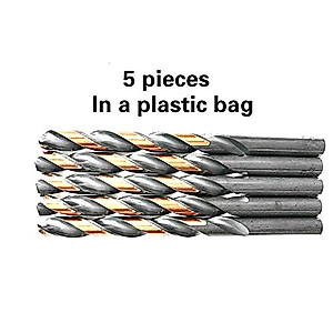 5PCS,3/8", HSS Jobber Length Black and Gold Coated Twist Drill Bits, Metal drill, ideal for drilling on mild steel, copper, Aluminum, Zinc alloy etc. (3/8)
