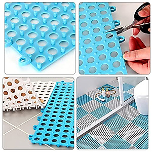 12 Pack 11.8" x 11.8" Interlocking Floor Tiles with Drain Holes Soft PVC Non Slip Shower Floor Mat Modular Interlocking Cushion Mat for Drain, Pool, Patio, Balcony, Kennel, Poultry, Floor Grid, Blue