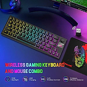 Wireless Gaming Keyboard and Mouse Combo,12 RGB Backlit with Rotary Knob,Long-Lasting Rechargeable Battery 4000mAh,N-Key Rollover,Quick and Quiet Typing Keyboard and Mouse for PC PS4 PS5(Black)